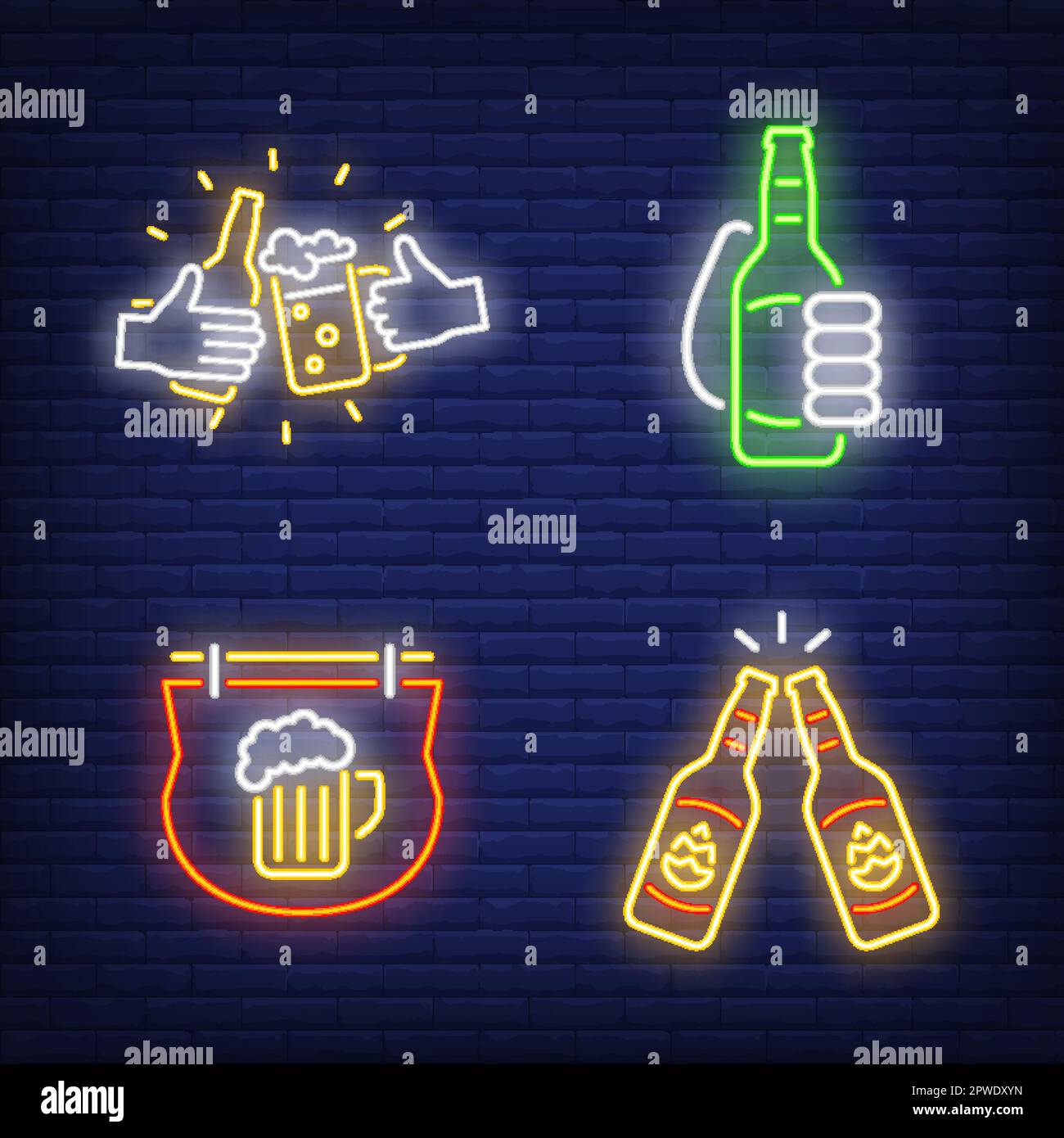 Beer neon sign set. Hand holding bottle Stock Vector Image & Art - Alamy