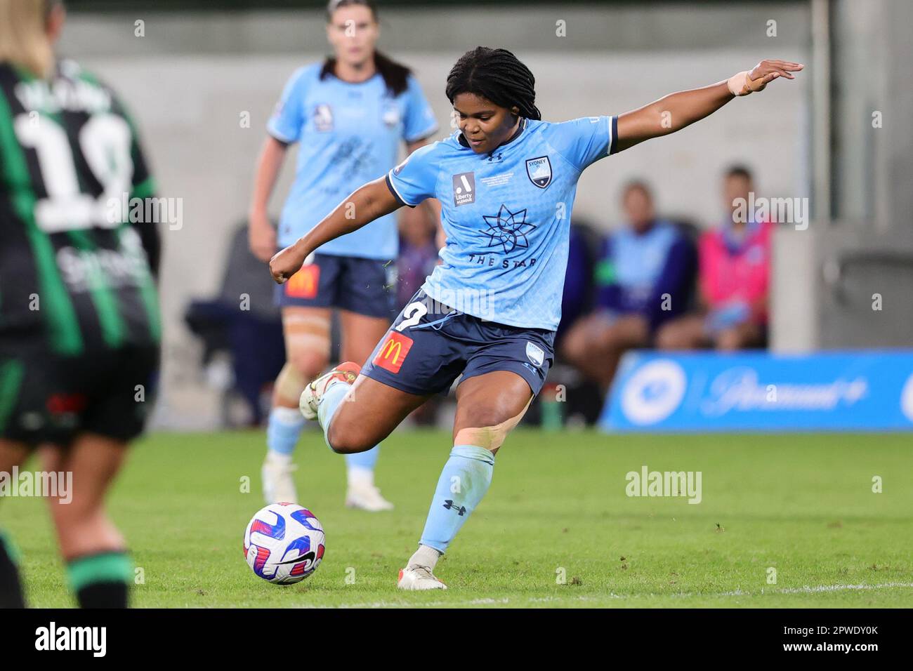 Sydney, Australia. 30th Apr, 2023. Madison Haley of Sydney FC shoots on ...