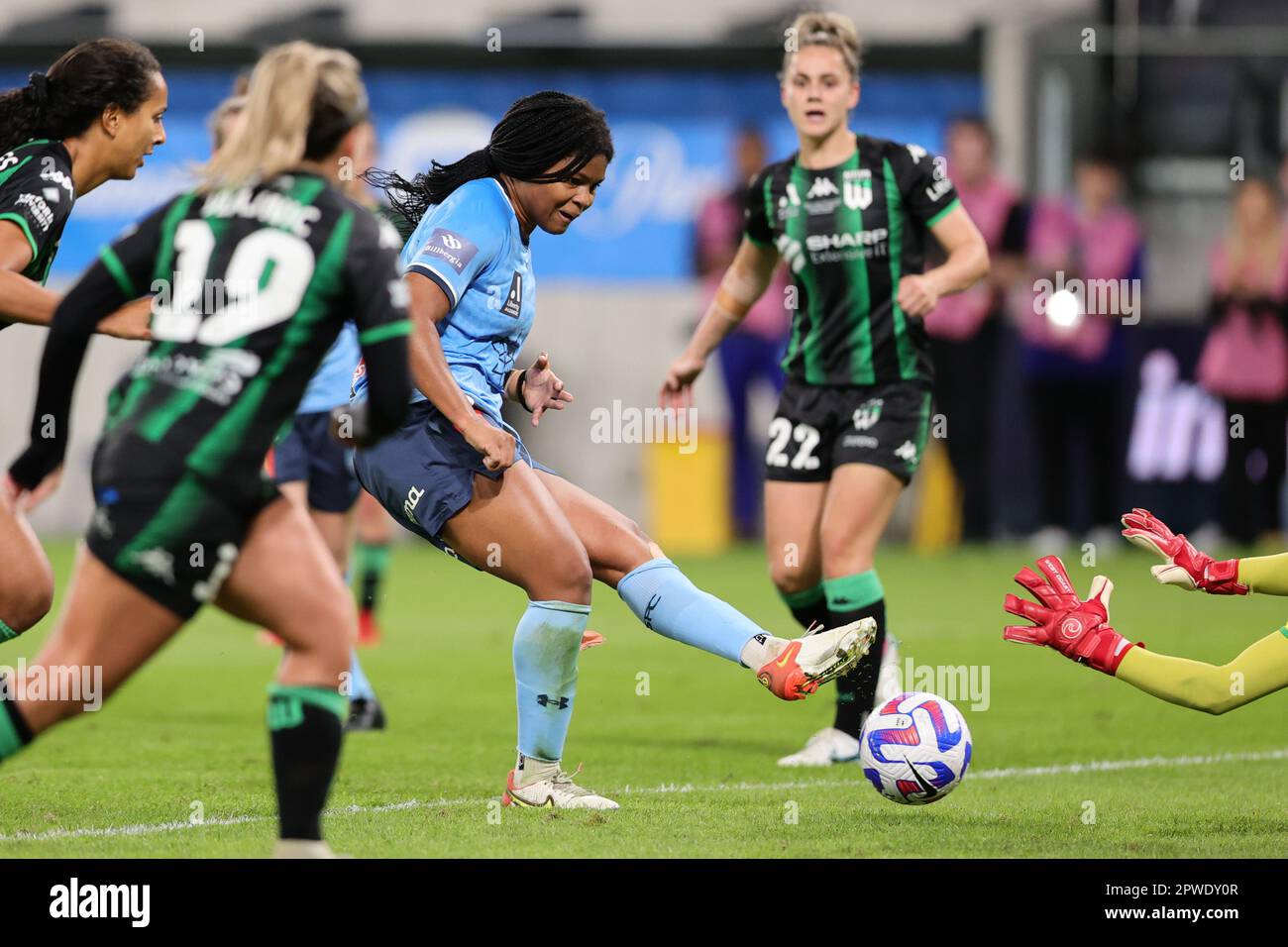 Sydney, Australia. 30th Apr, 2023. Madison Haley of Sydney FC shoots ...