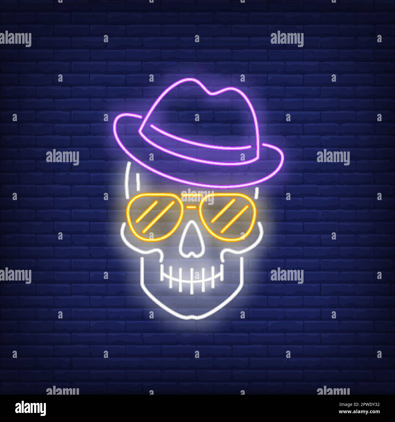 Skull wearing hat and sunglasses neon sign Stock Vector Image & Art - Alamy