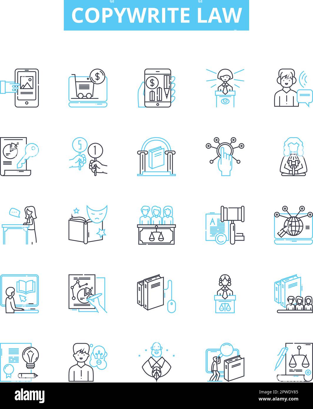 Copywrite law vector line icons set. Copyright, Law, Writing ...