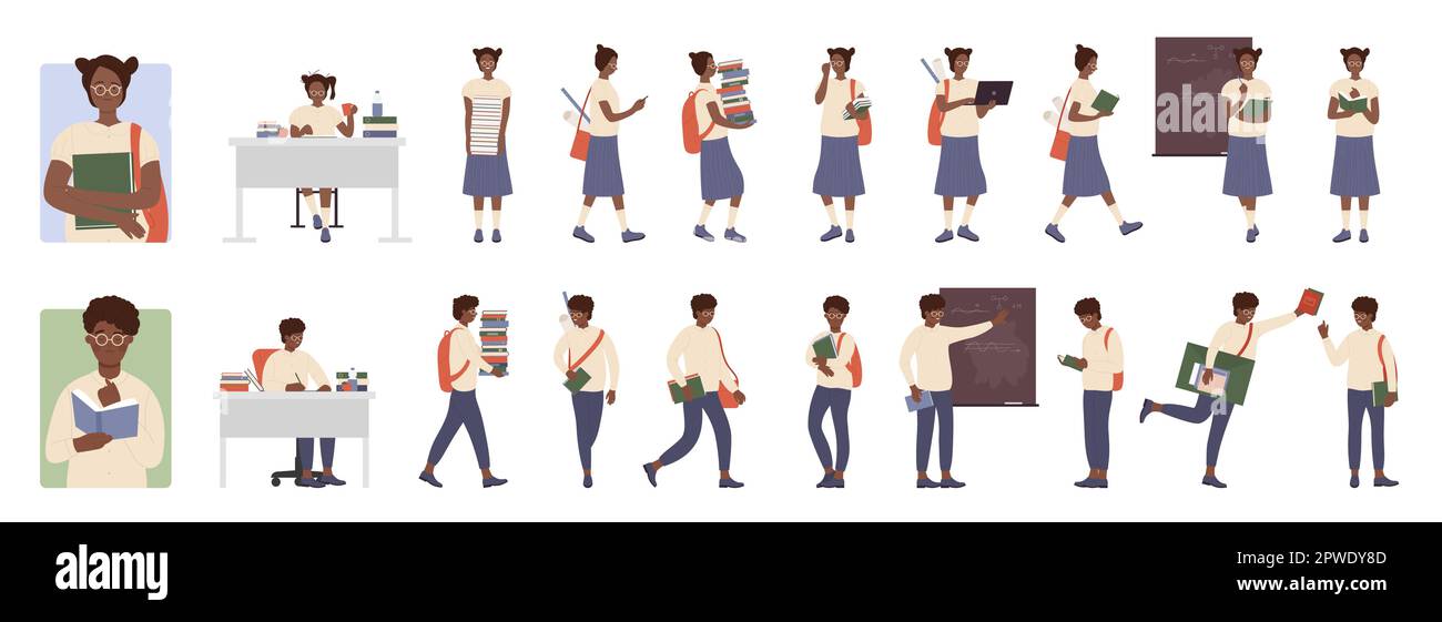 Cartoon intelligent smart casual boy and girl characters with glasses ...