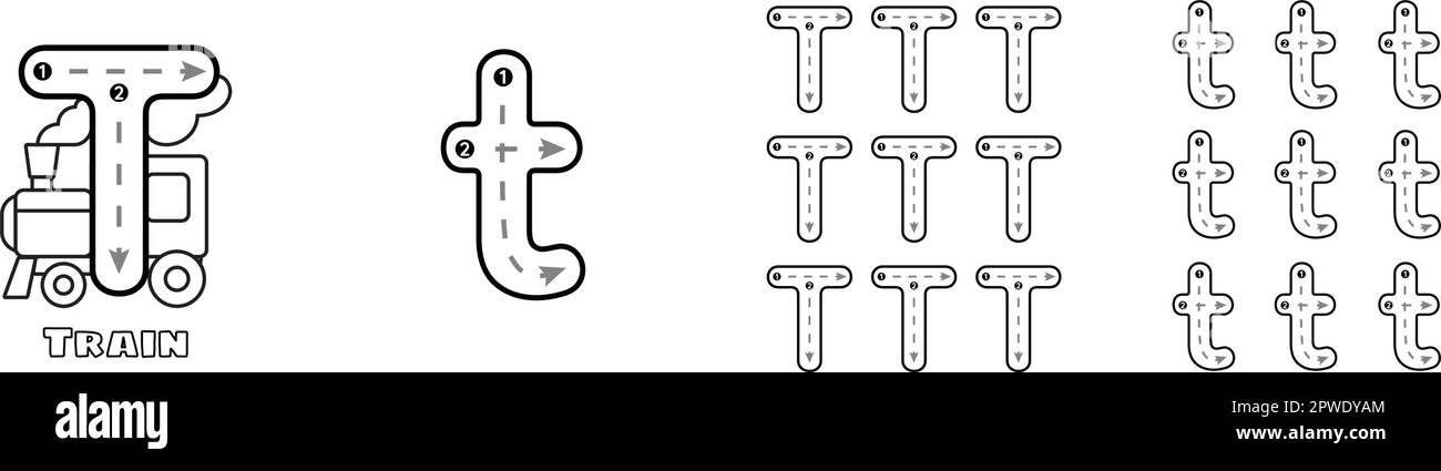 Letter T trace uppercase and lowercase ABC alphabet worksheet for kids ...