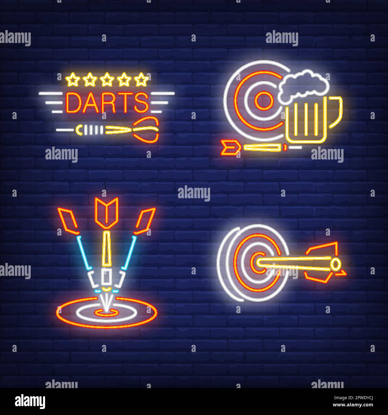 Darts hitting targets and beer mug neon signs set Stock Vector Image ...