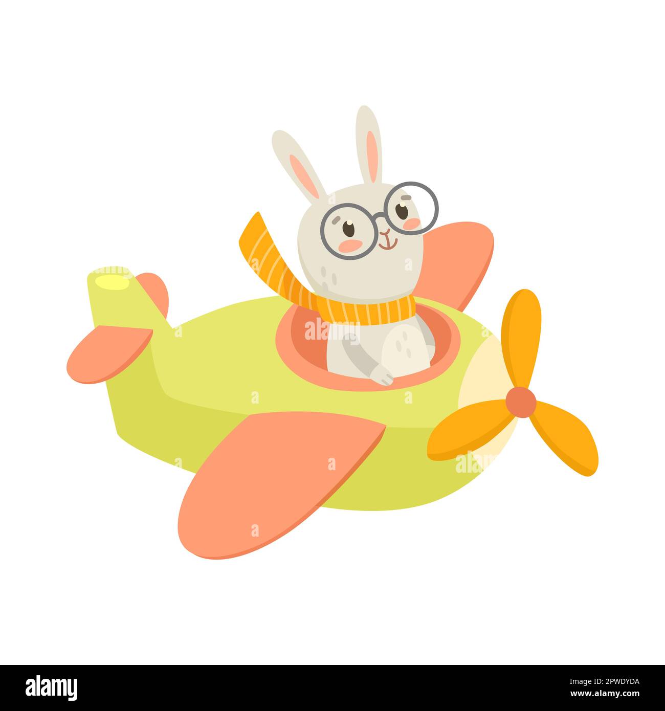 Cute comic bunny flying on airplane cartoon illustration Stock Vector ...