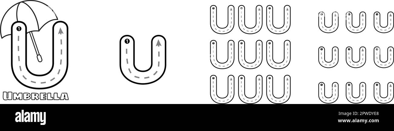 Letter U trace uppercase and lowercase ABC alphabet worksheet for kids ...