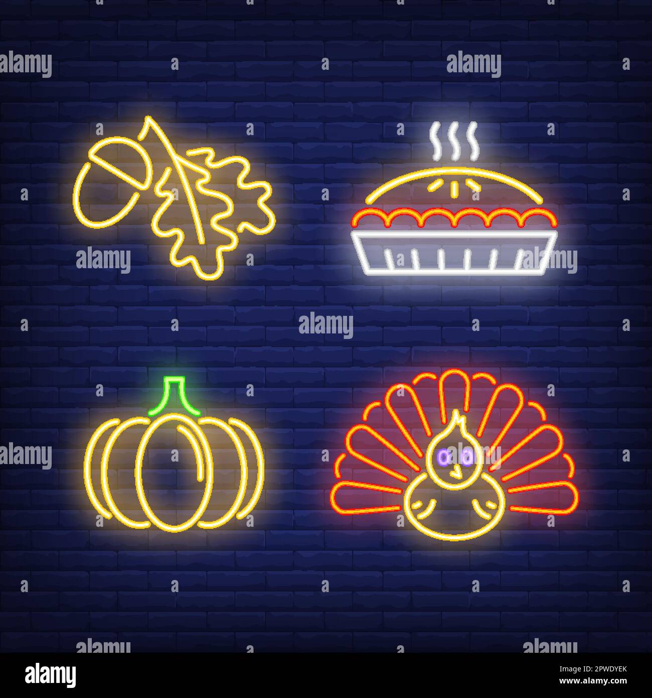 Thanksgiving neon sign set. Acorn, pumpkin pie Stock Vector Image & Art ...