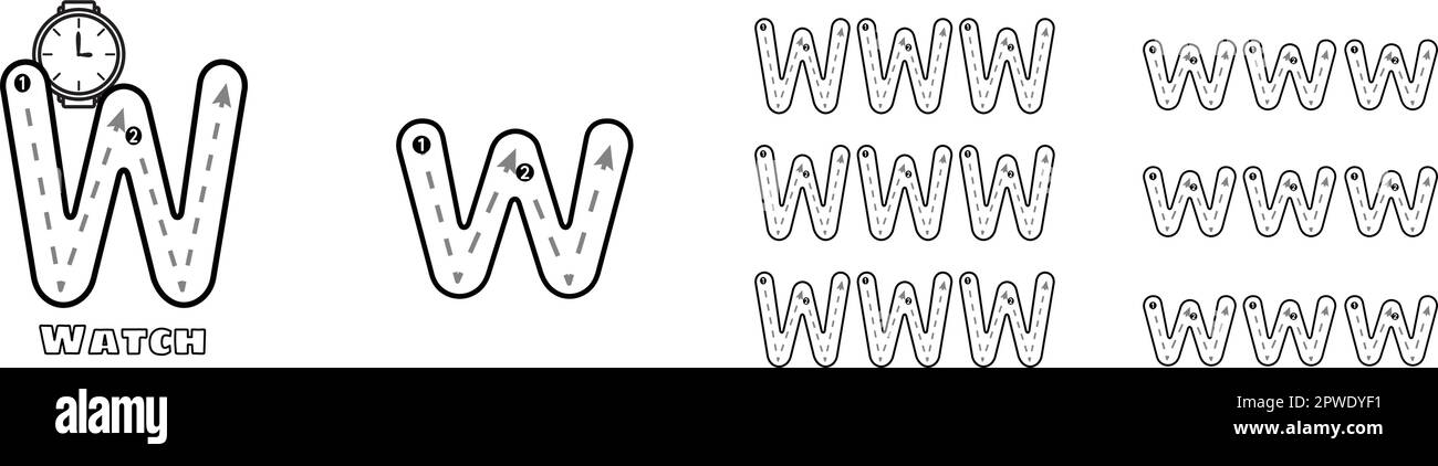 Letter W trace uppercase and lowercase ABC alphabet worksheet for kids ...