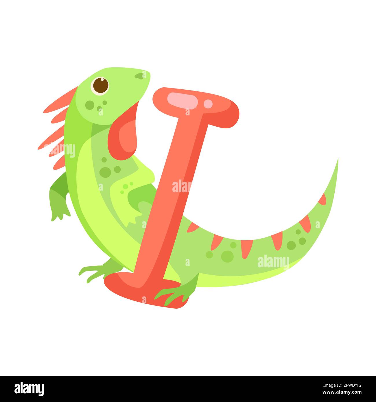 Iguana character with alphabet letter i vector illustration Stock ...