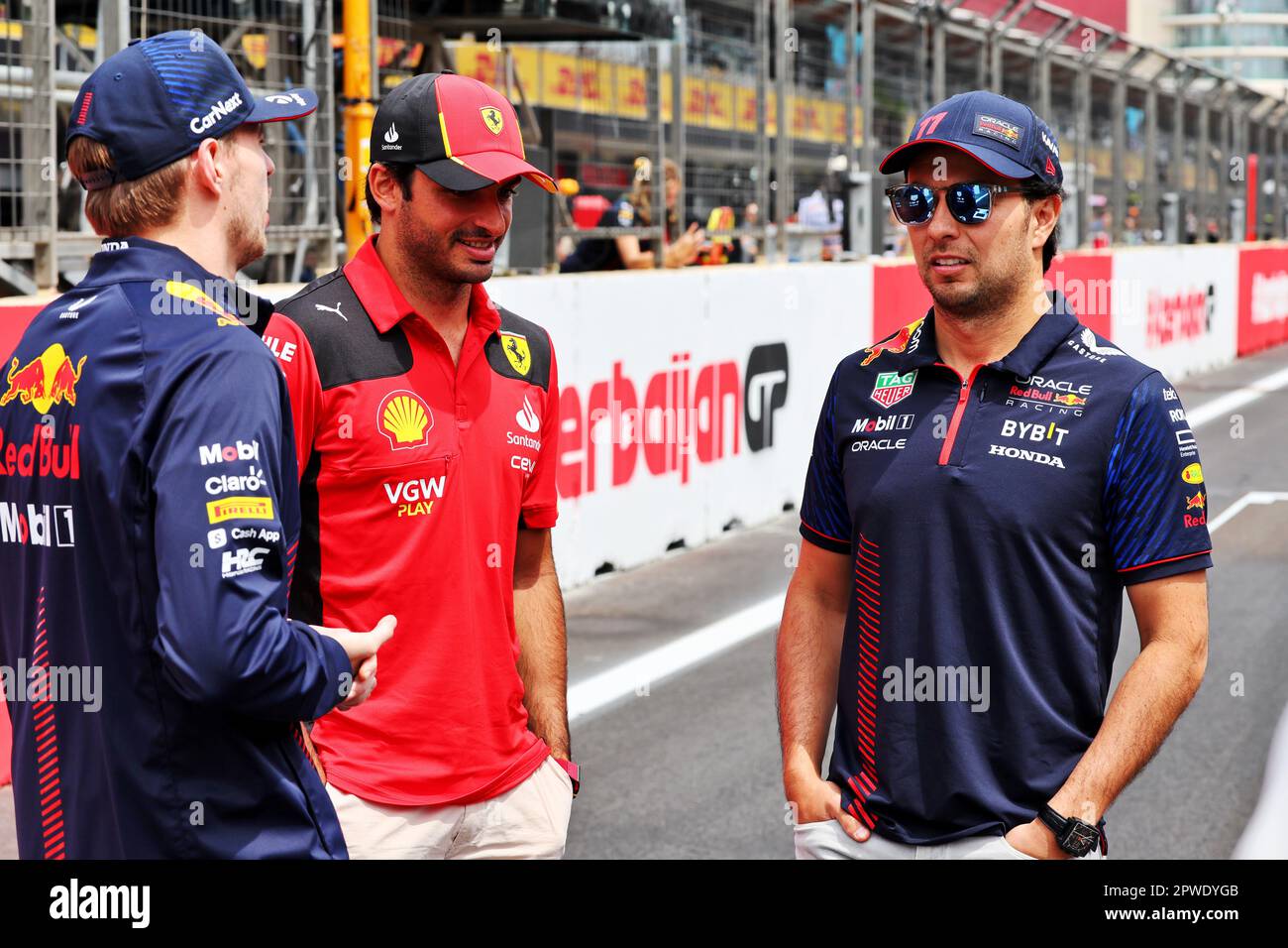 Baku, Azerbaijan. 30th Apr, 2023. (L to R): Max Verstappen (NLD) Red Bull Racing with Carlos ...
