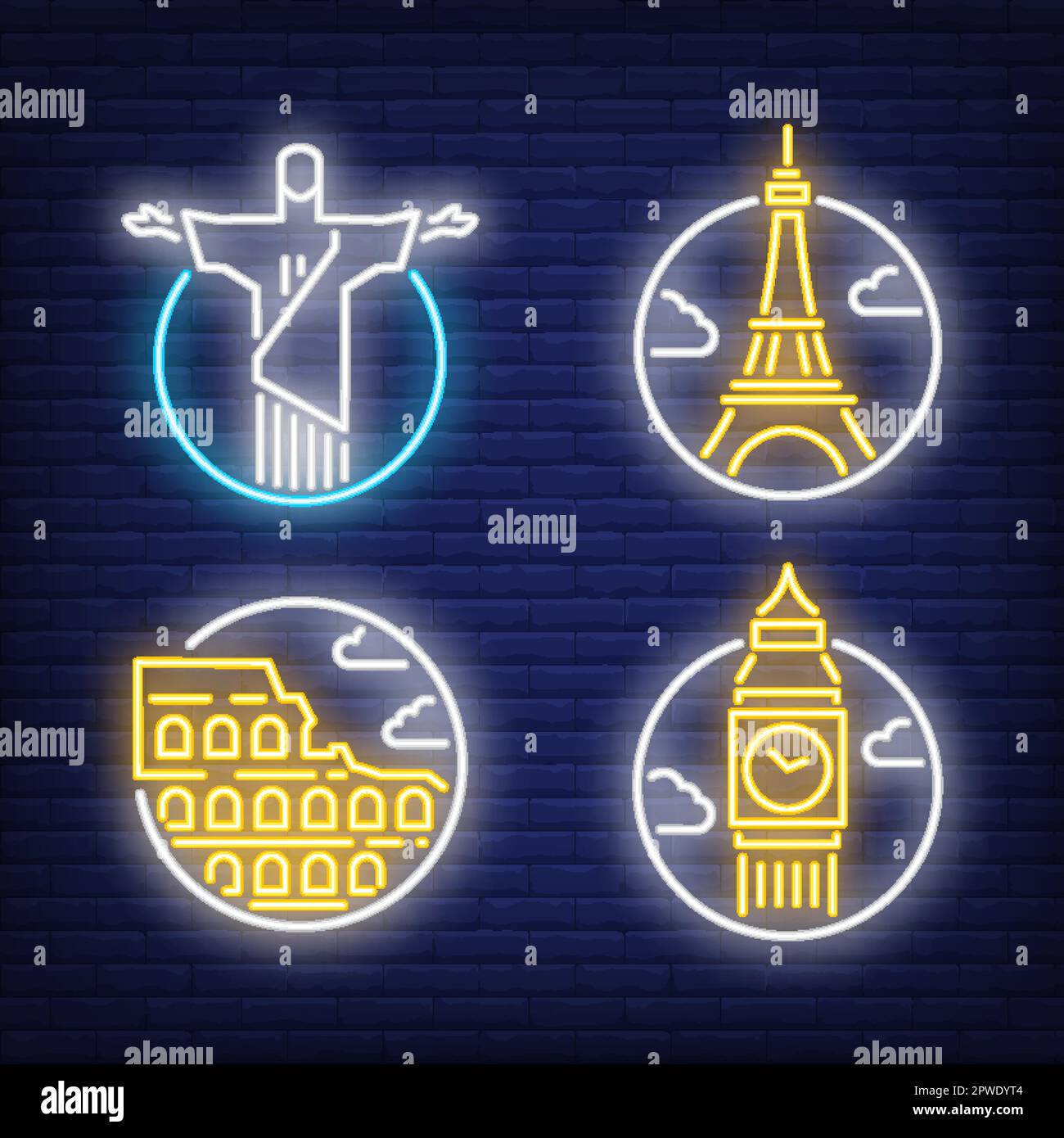 Landmarks neon sign set. London, Rio de Janeiro Stock Vector Image ...