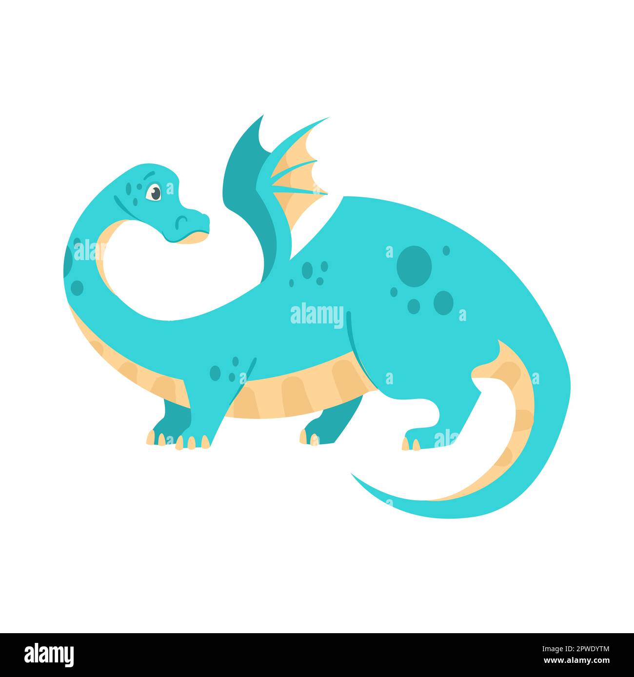 Blue dragon with small wings looking back cartoon illustration Stock ...