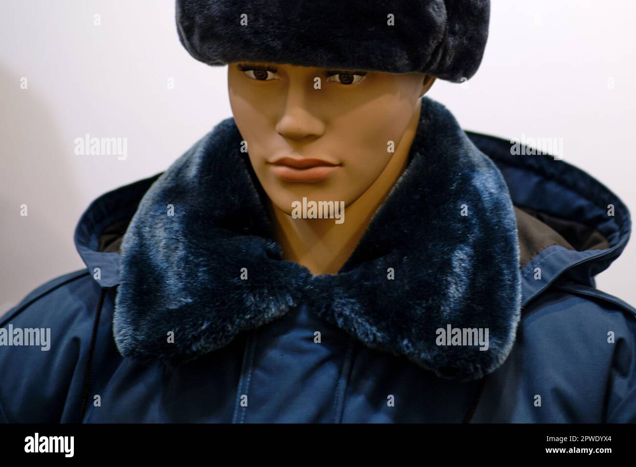 Military uniform police on a mannequin as a sample for sale in a store ...