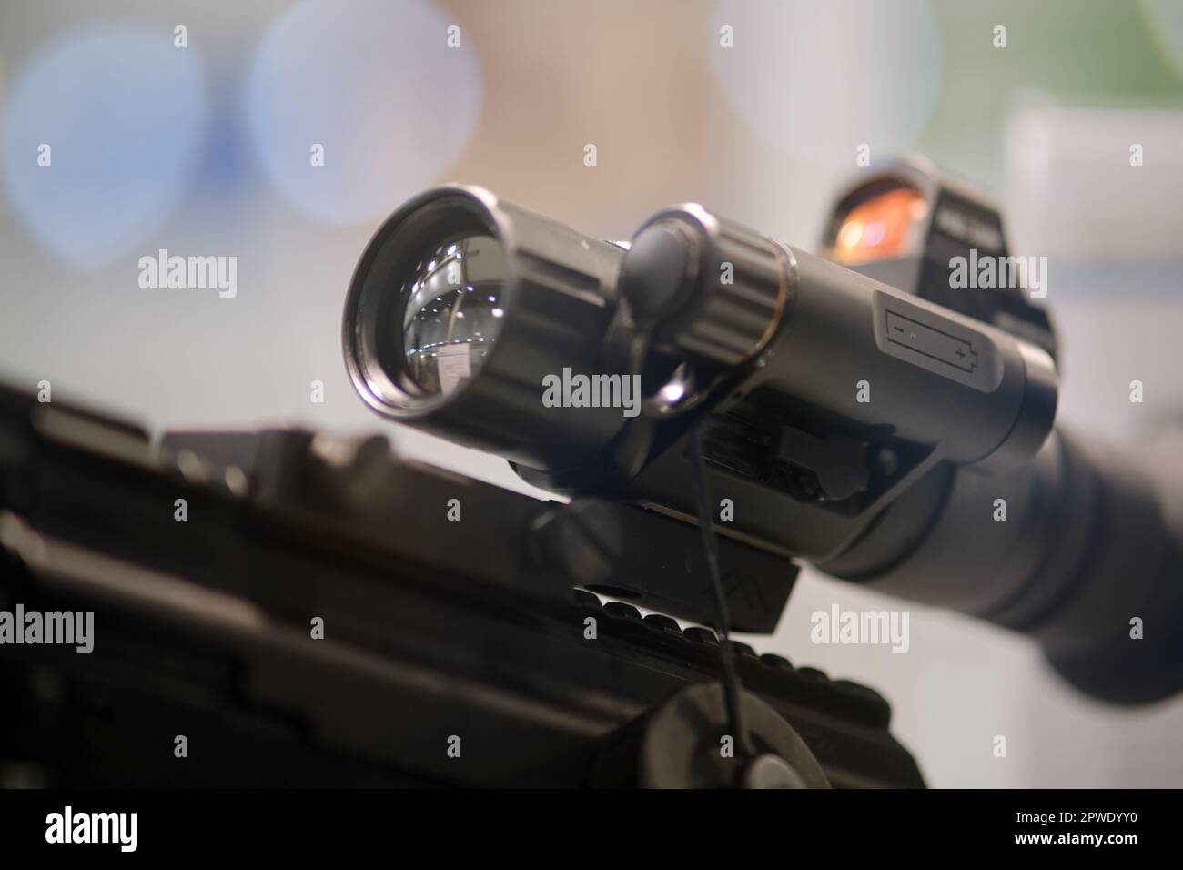 Optical sight on a sniper rifle. Optical sight on the weapon Stock ...