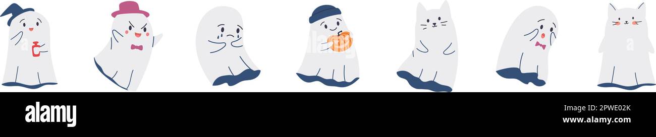 Cute funny ghosts collection.Set of cute spooky characters for ...
