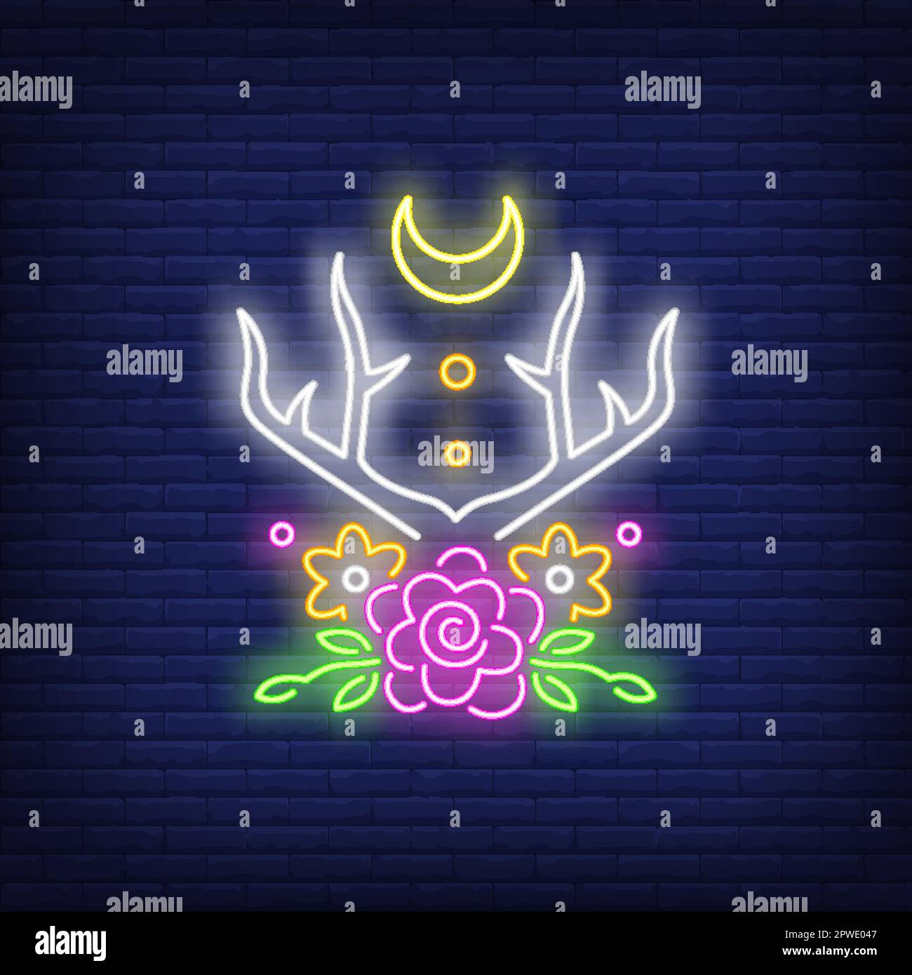 Horns, crescent moon and flowers neon sign Stock Vector Image & Art - Alamy