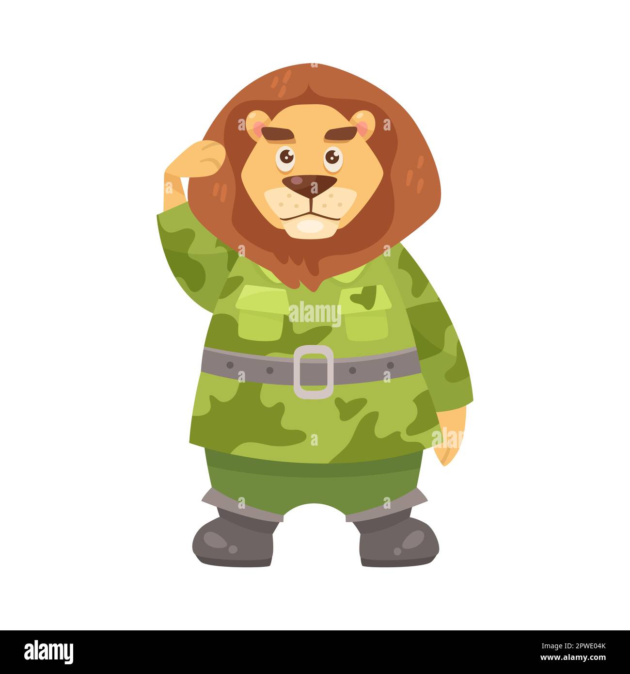 Cute lion character in camouflage cartoon illustration Stock Vector ...