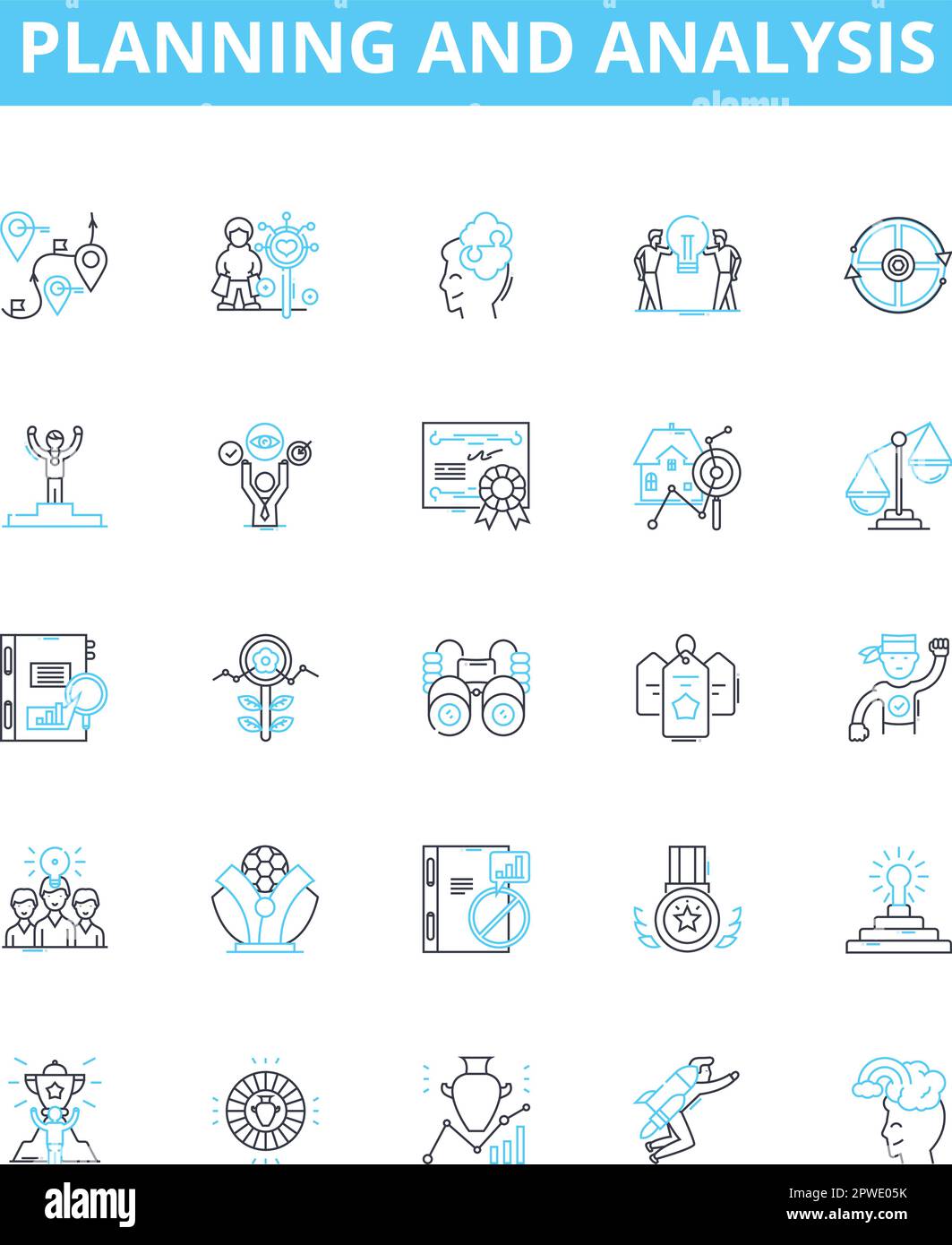 Planning and analysis vector line icons set. Planning, Analysis ...