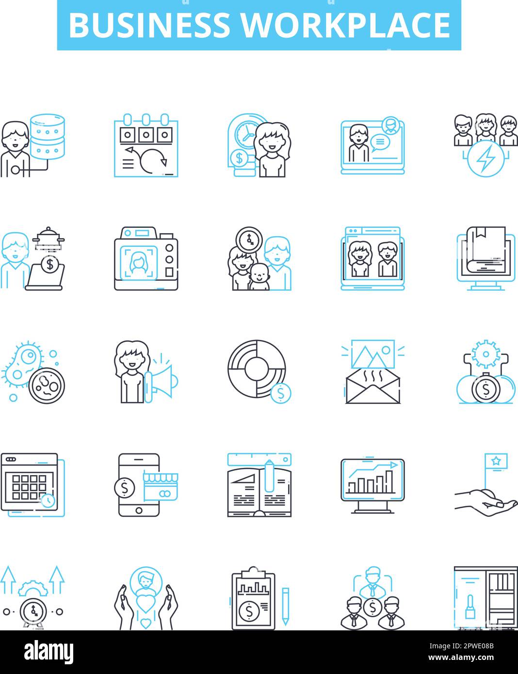 Business workplace vector line icons set. Workplace, Business, Office, Team, Productivity ...