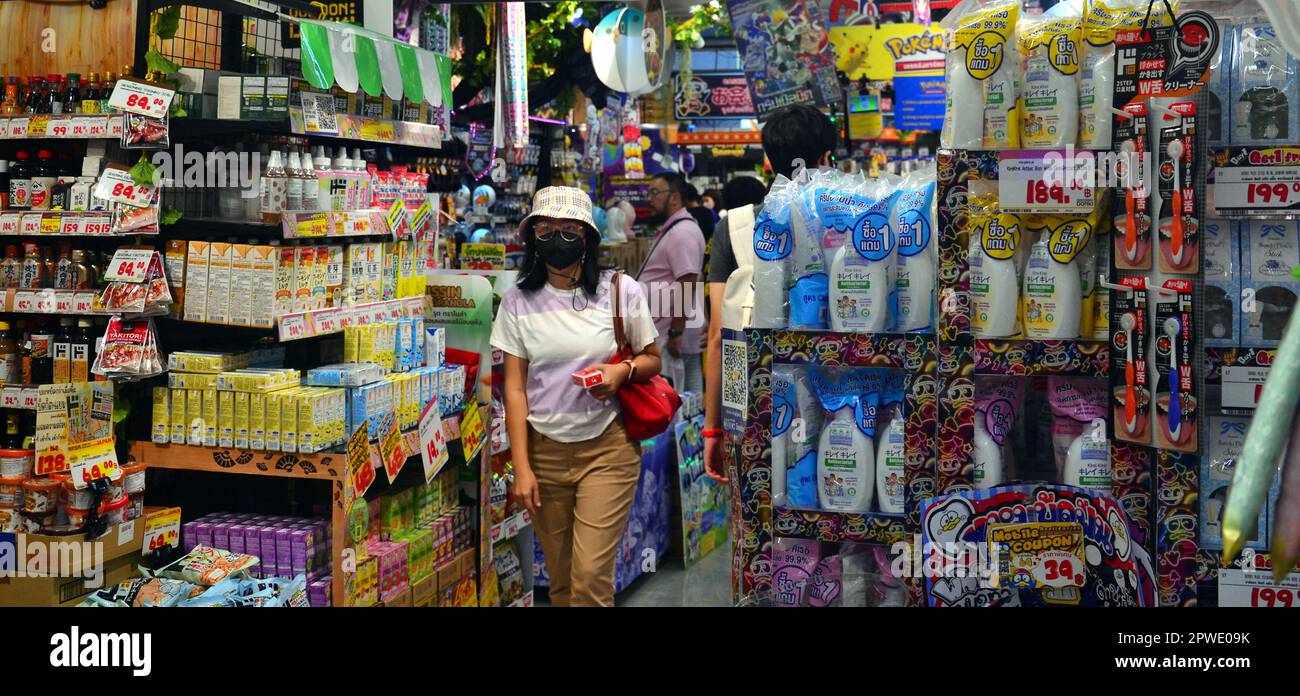 Shoppers look at products for sale in Don Don Donki, a Japanese ...