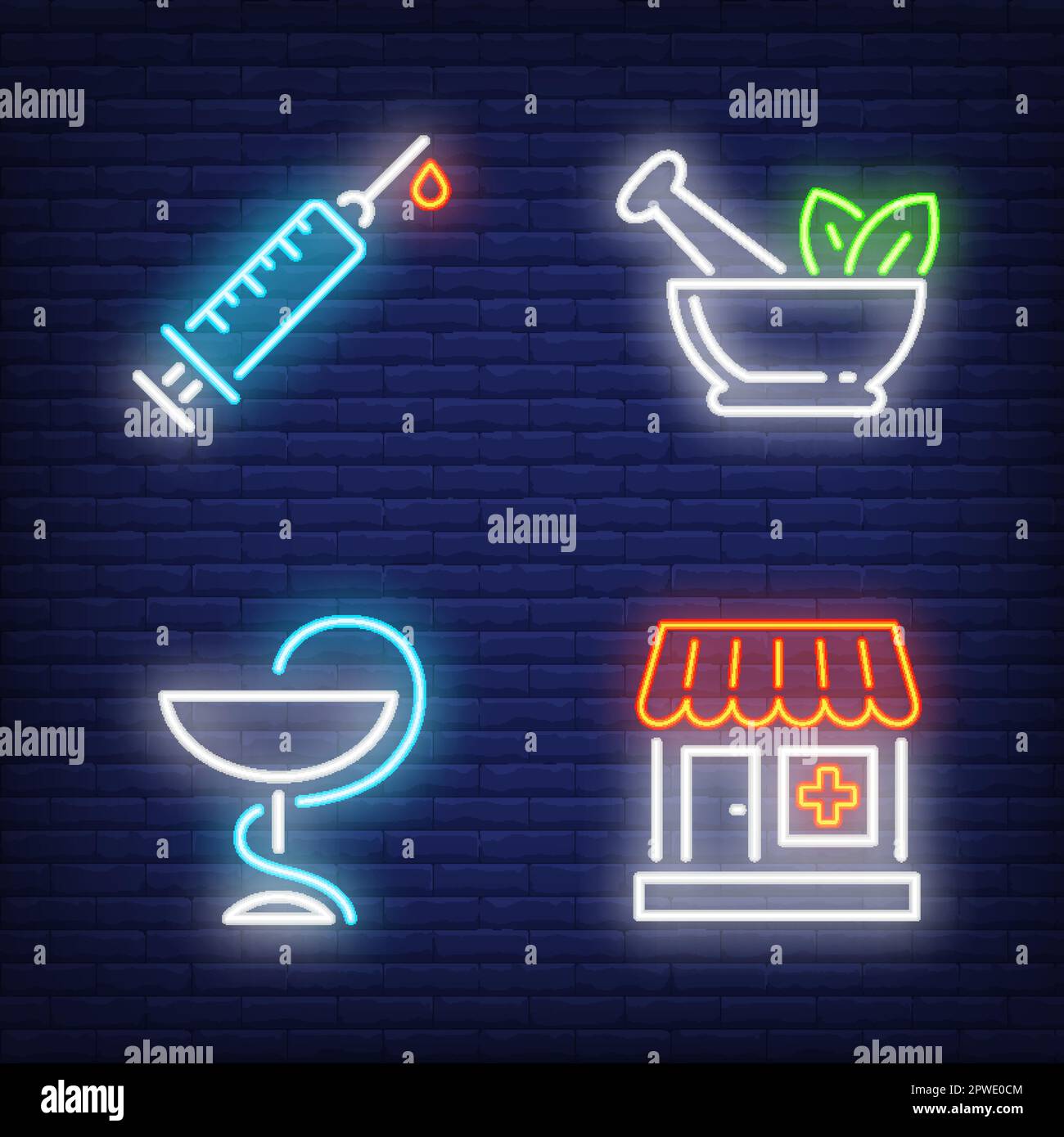 Pharmacy symbol, drugstore, syringe and herbs neon signs set Stock ...