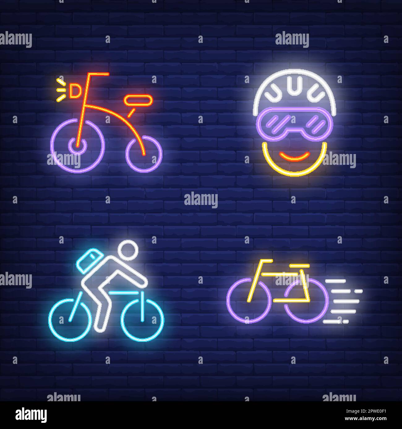 Cyclists and bicycles neon signs set Stock Vector Image & Art - Alamy