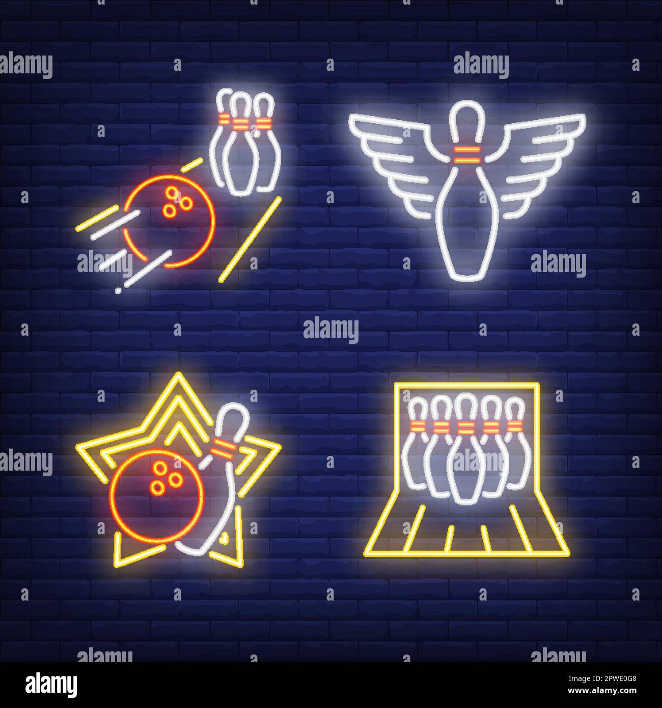 Bowling balls and skittles neon signs set Stock Vector Image & Art - Alamy