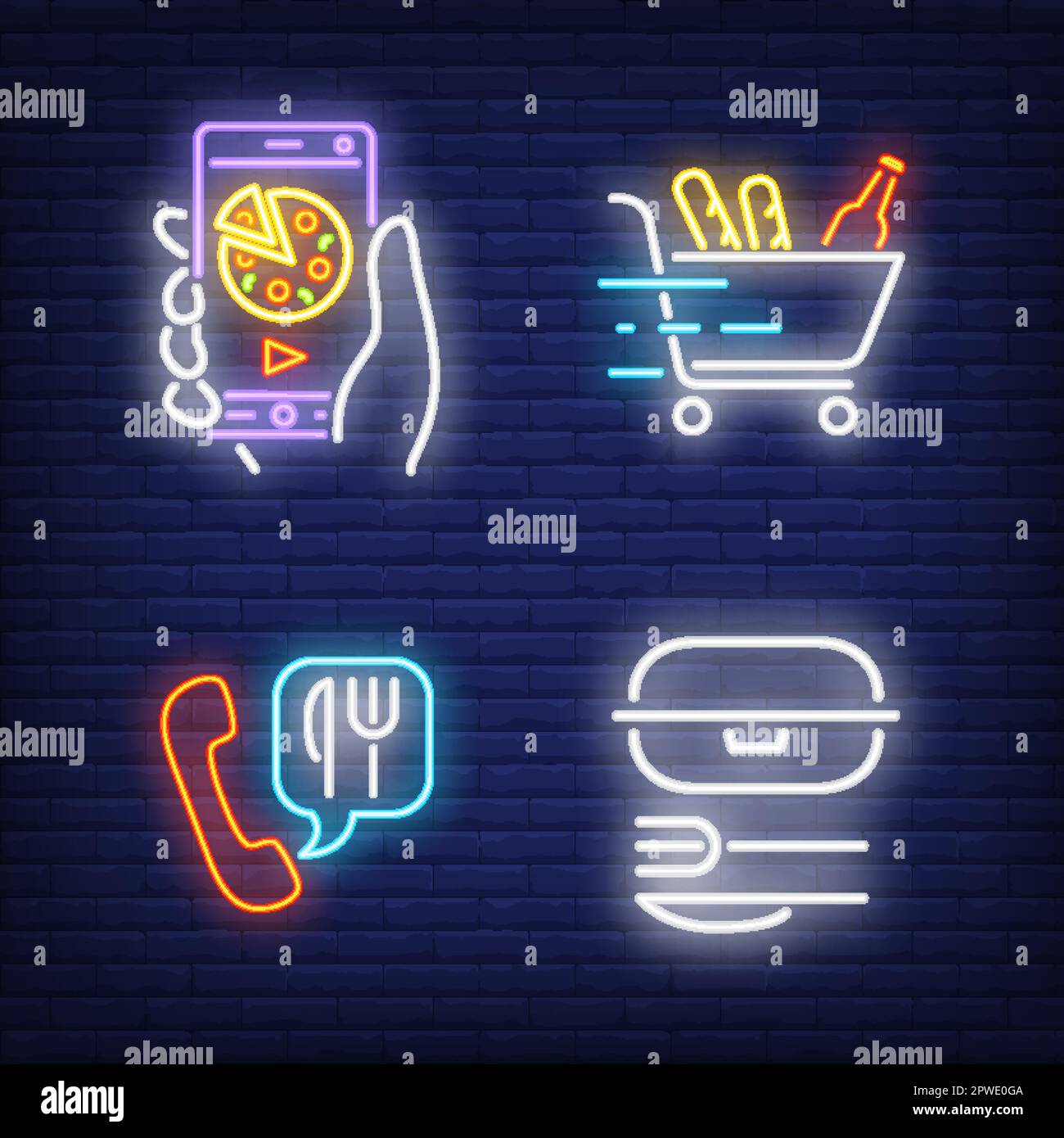 Takeaway neon food sign Stock Vector Images - Alamy