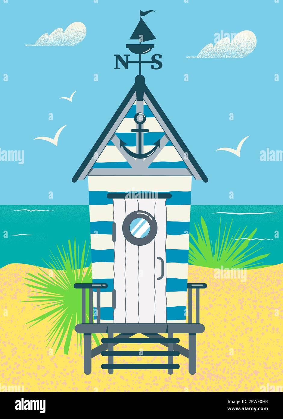 Beach house. Hut on the coast. Vector flat textured illustration Stock ...