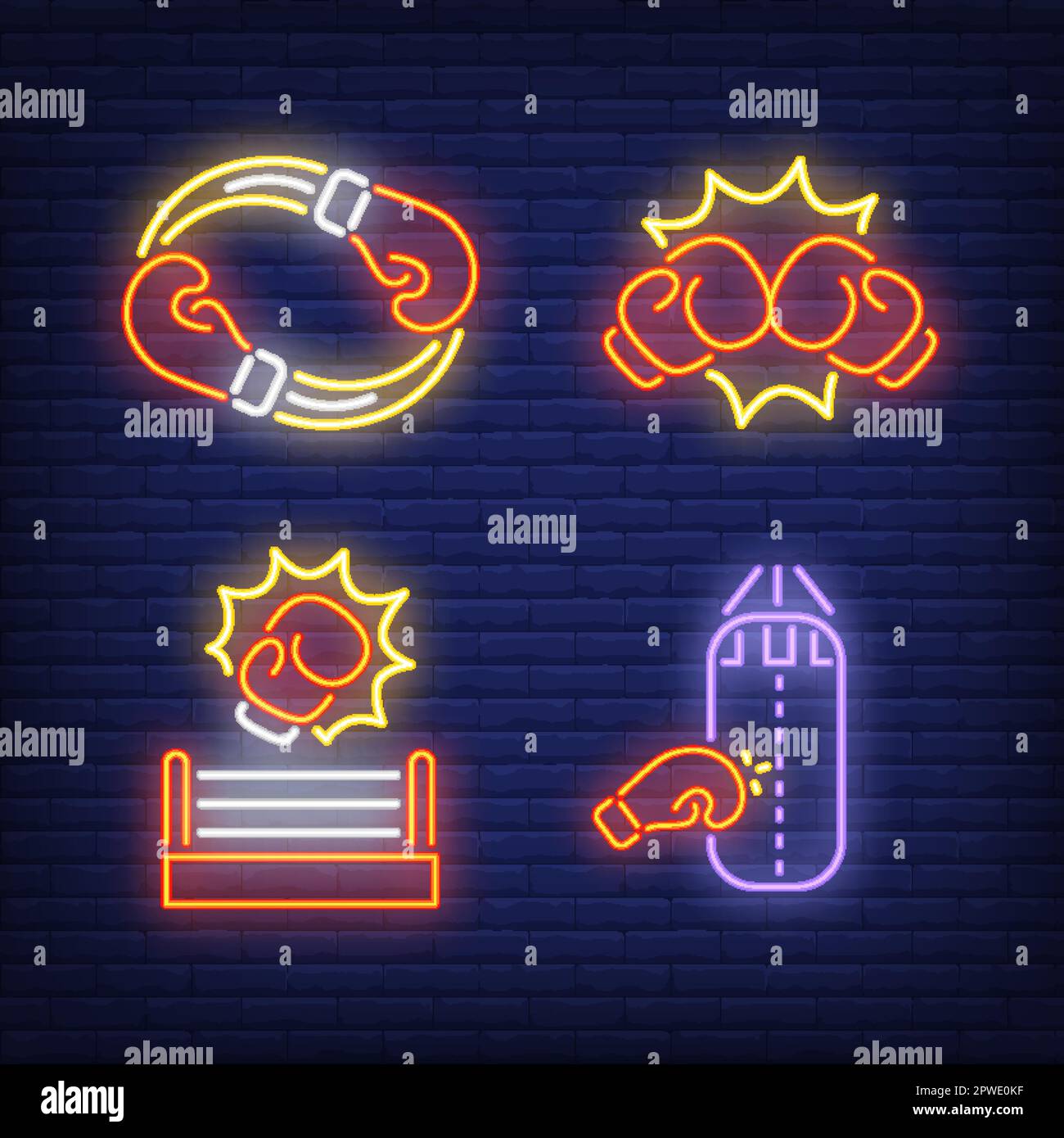 Moving boxing gloves and punching bag neon signs set Stock Vector Image ...