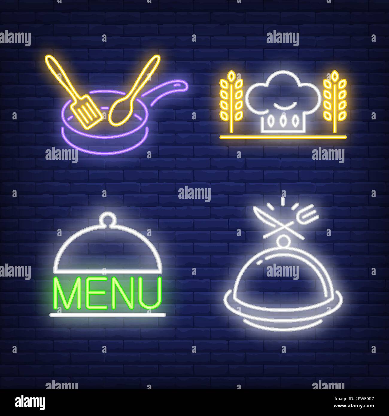 Cloche, pan, menu and bakery neon signs set Stock Vector Image & Art ...