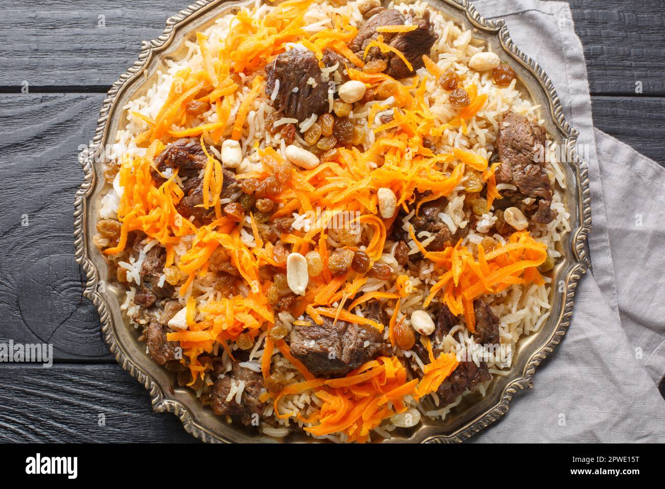 Kabuli pulao luxurious pilaf Afghan national dish closeup on the plate ...