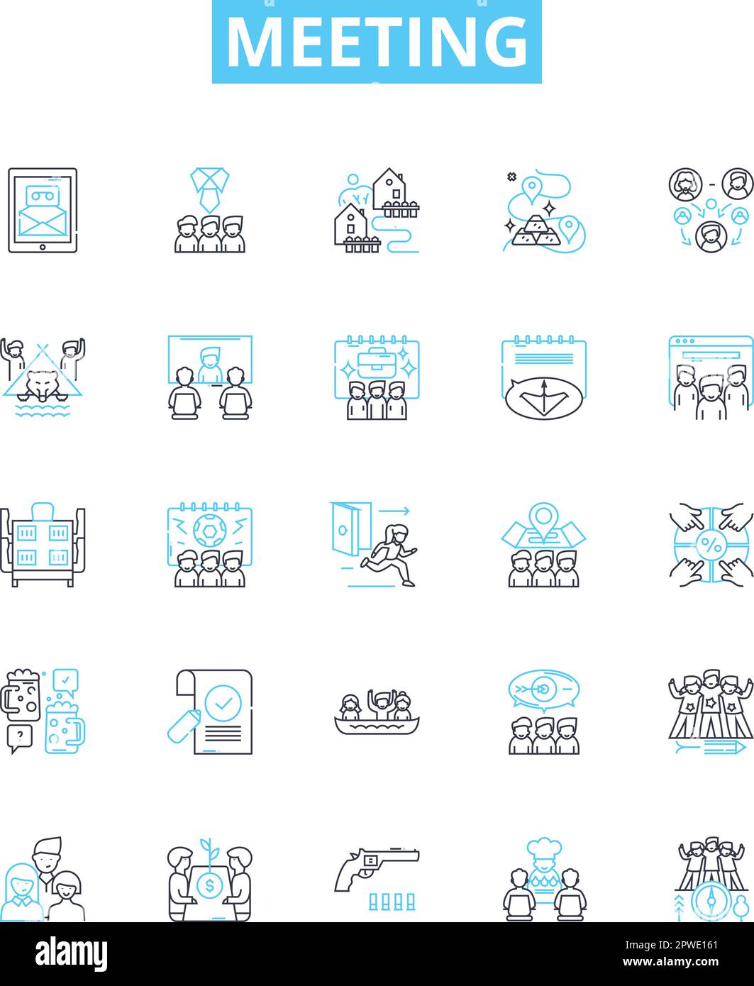 Meeting vector line icons set. Conference, Assembly, Dialogue, Forum ...