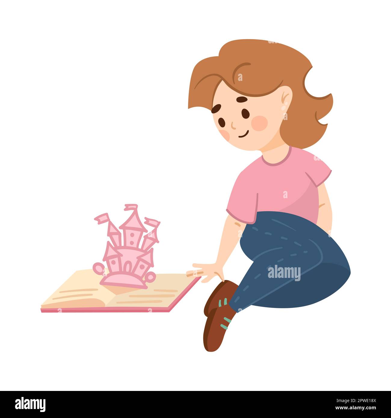 Happy girl reading fantasy book cartoon illustration Stock Vector Image ...