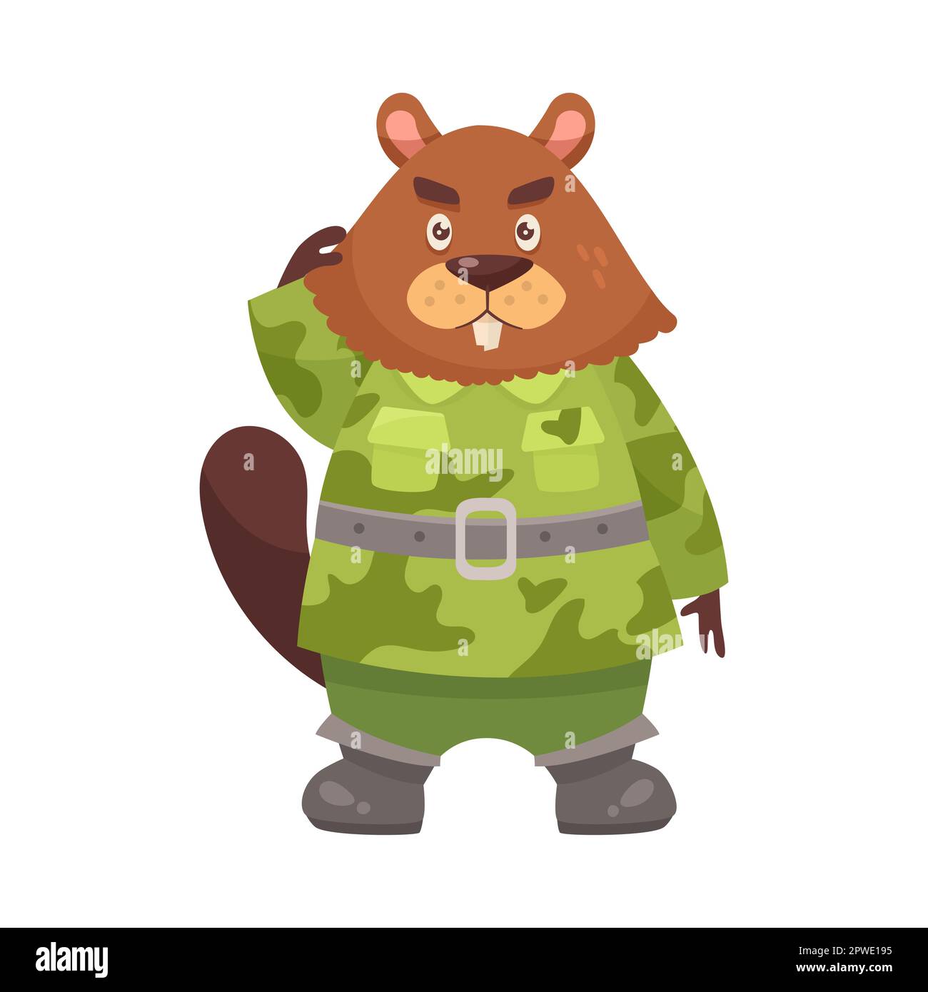 Cute beaver character in camouflage cartoon illustration Stock Vector ...