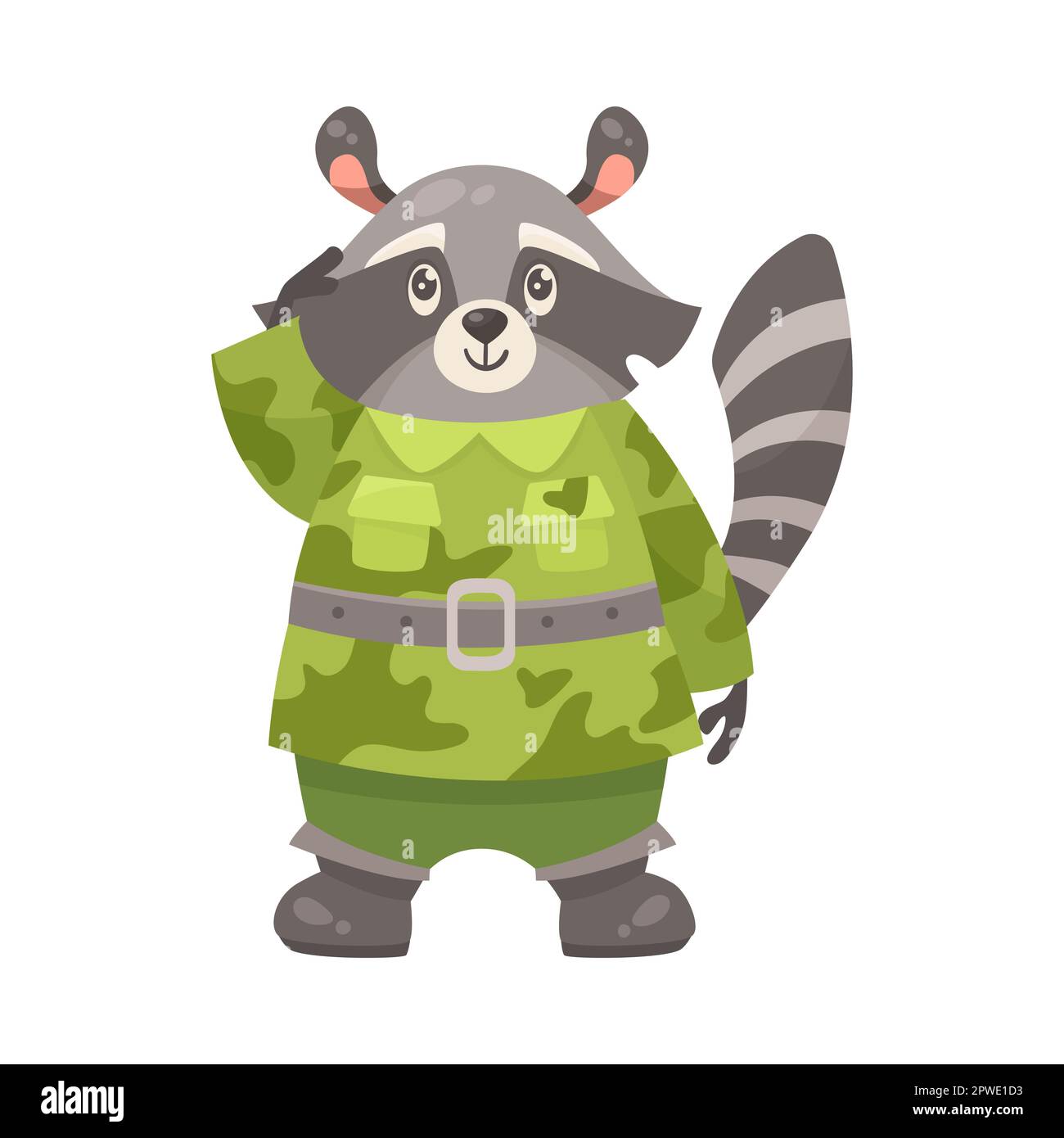 Cute raccoon character in camouflage cartoon illustration Stock Vector ...