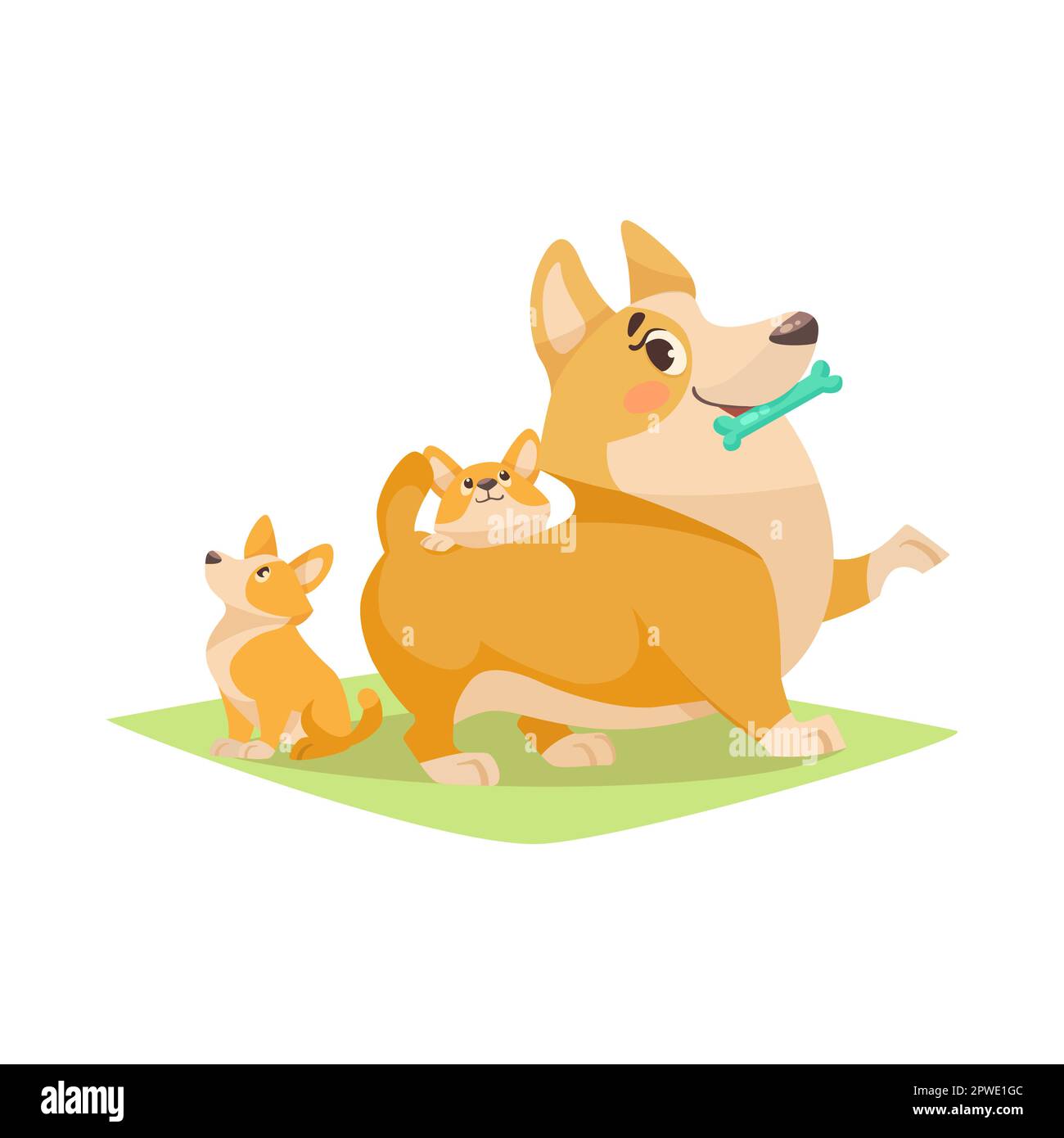 Baby puppies and corgi mom cartoon illustration Stock Vector Image ...