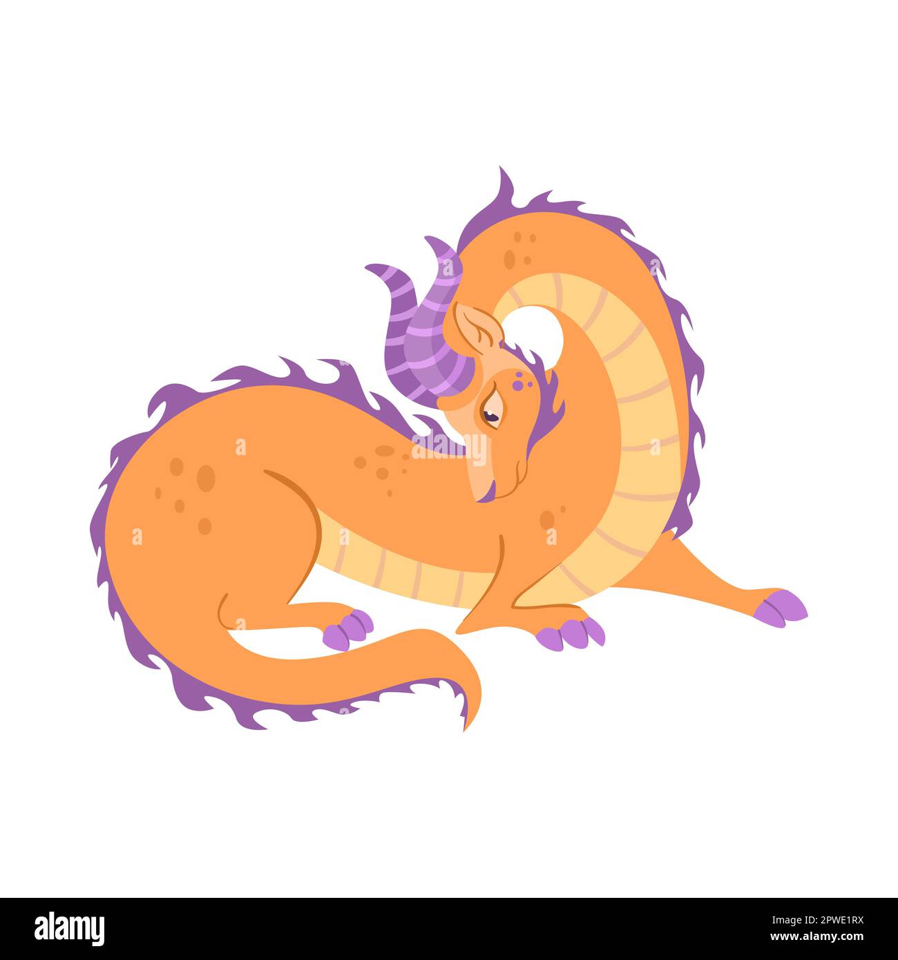 Orange dragon with horns lying cartoon illustration Stock Vector Image ...