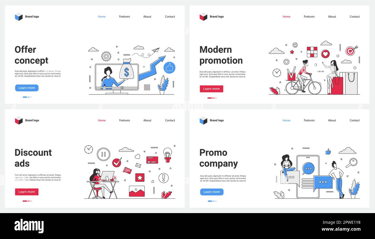 Modern advertising campaign, discount offers, online promotions set ...