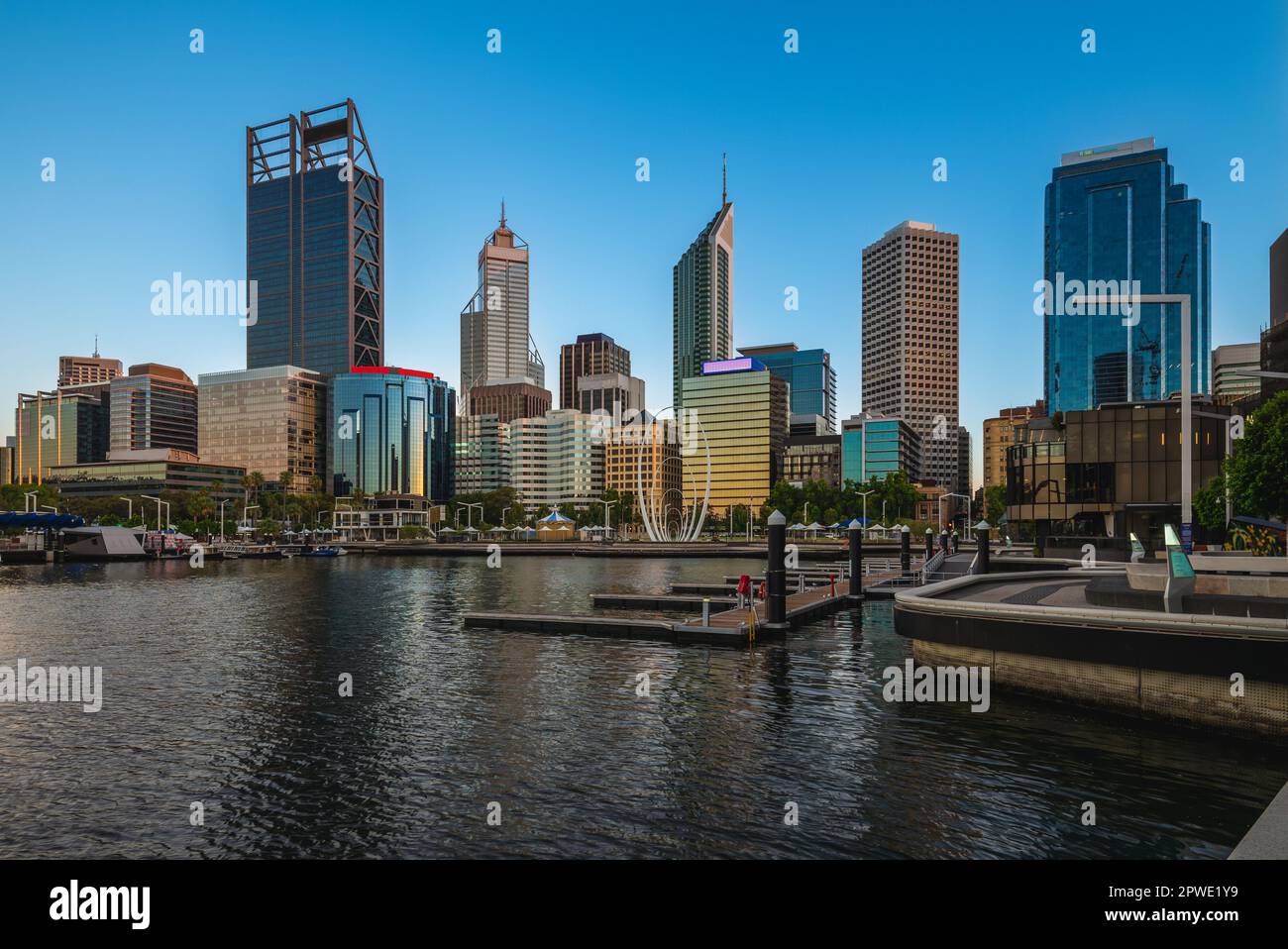 skyline of perth at night by swan river in western australia, australia ...