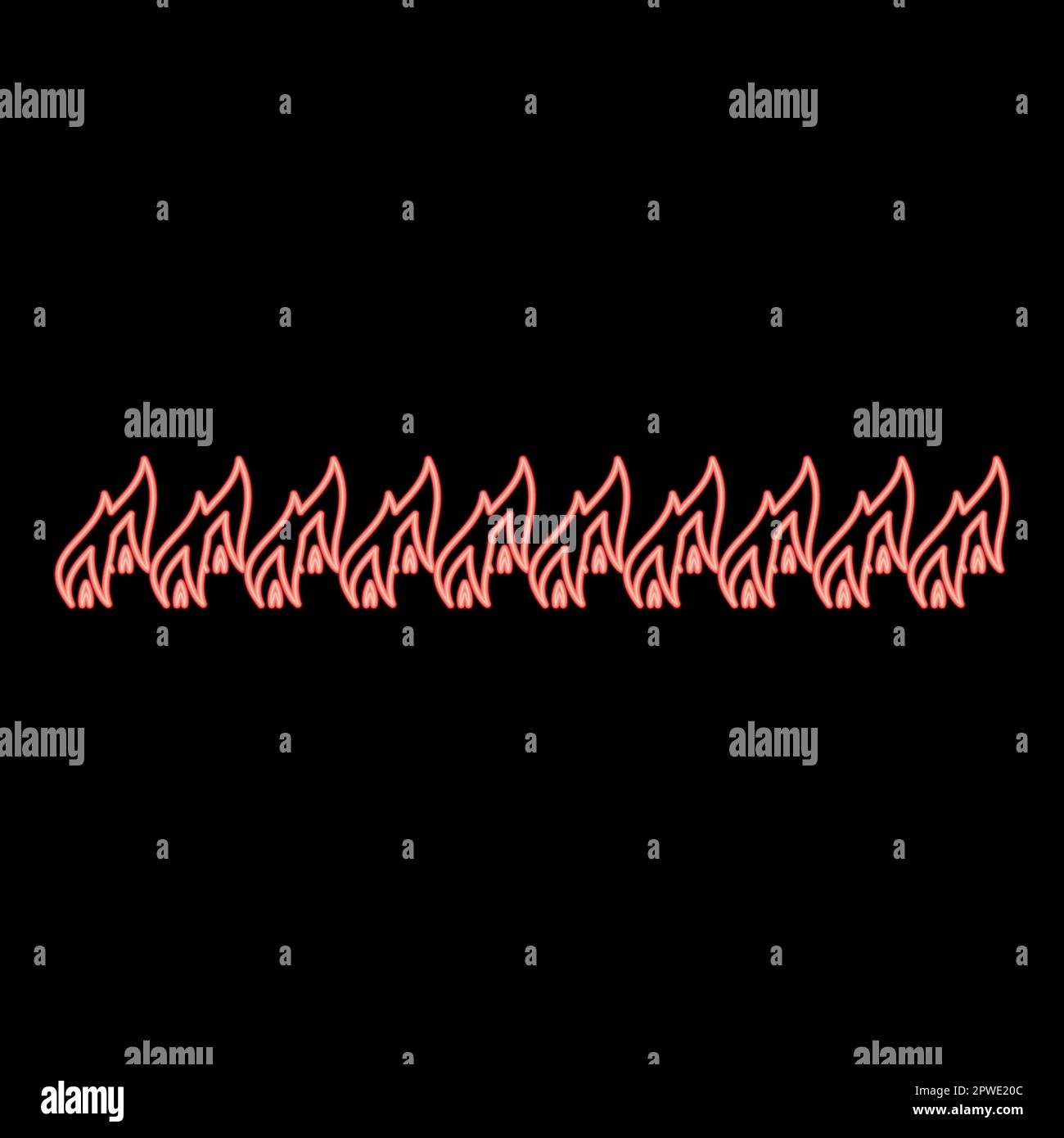 Neon burning fire flame row red color vector illustration image flat ...