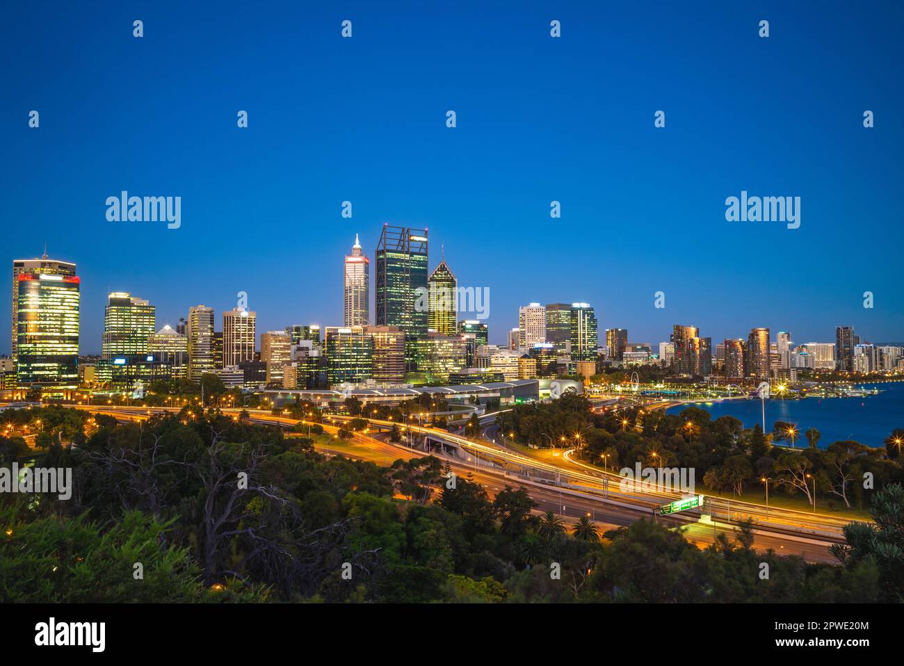 night scene of perth, the capital of western australia in australia ...