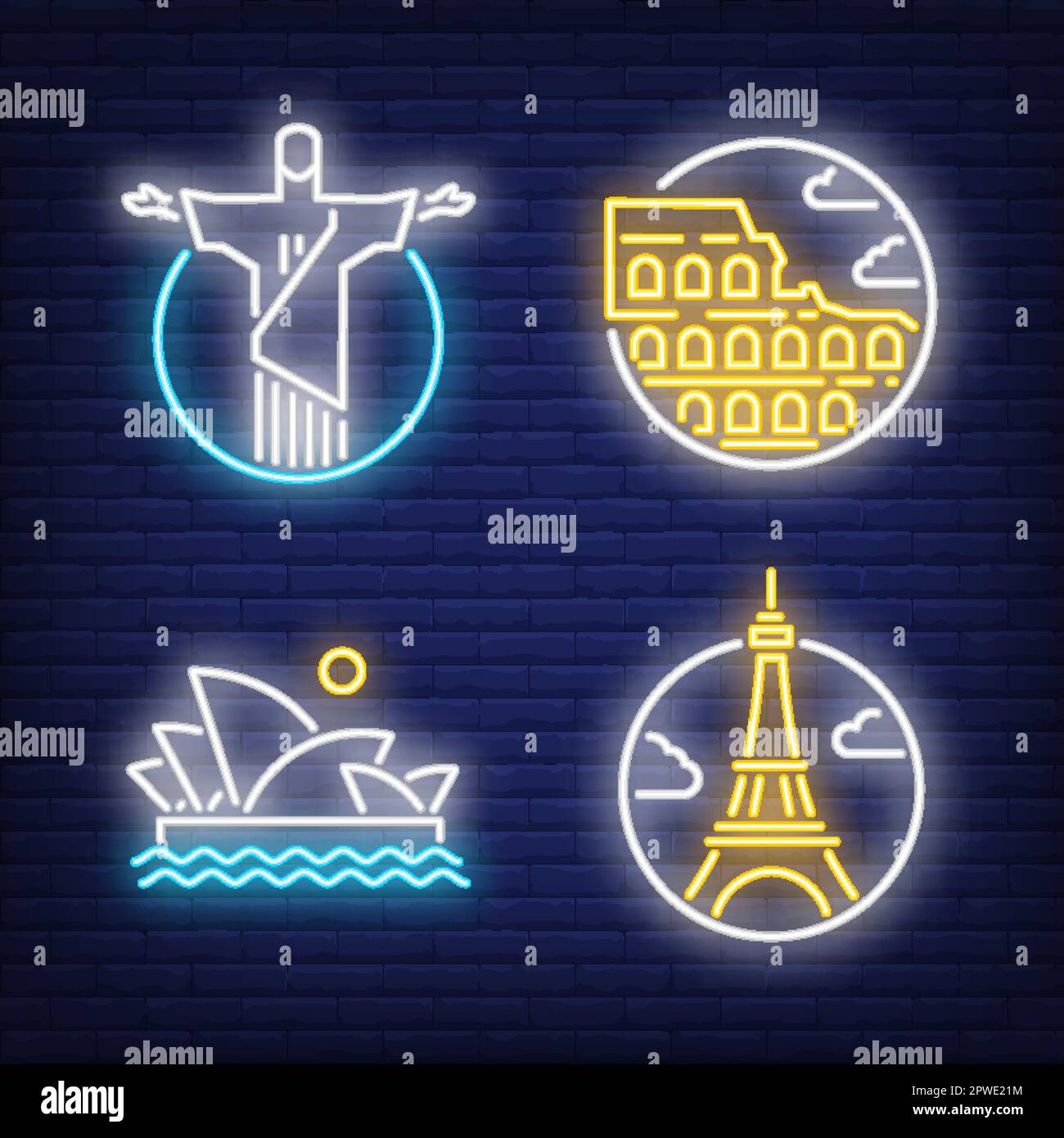 Landmarks neon sign set. Christ the Redeemer Stock Vector Image & Art ...