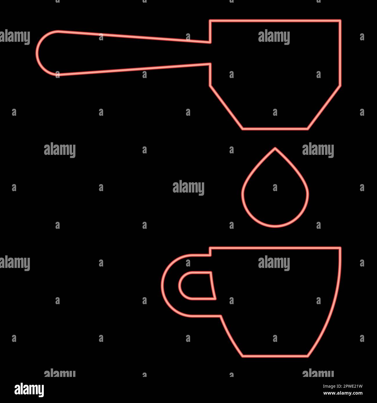 Neon coffee drop in cup filtering cuping portafilter drip red color ...