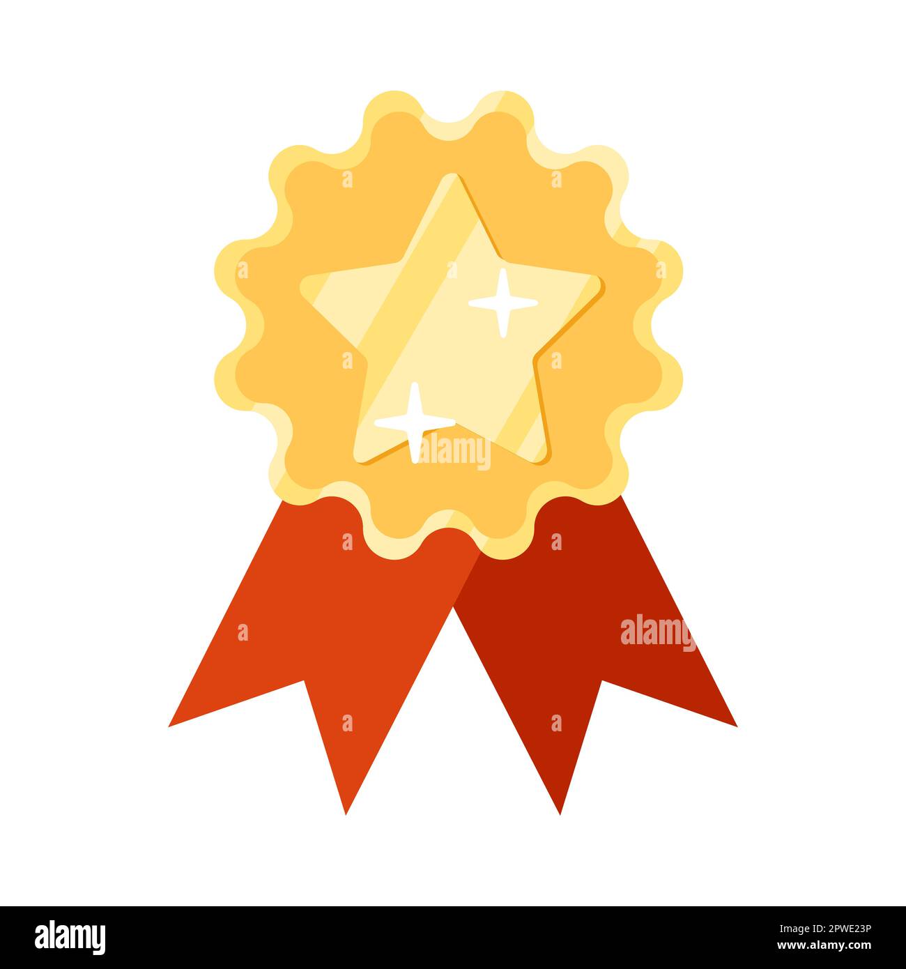Golden medal pin with star and red ribbon illustration Stock Vector ...