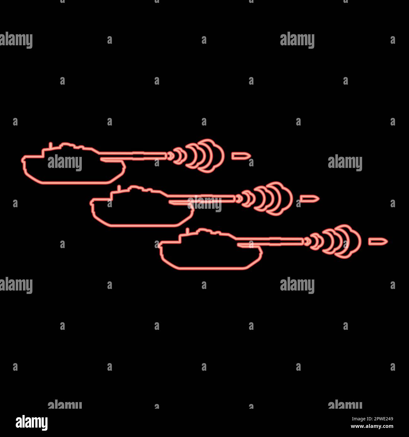 Neon shooting tanks war concept red color vector illustration image ...