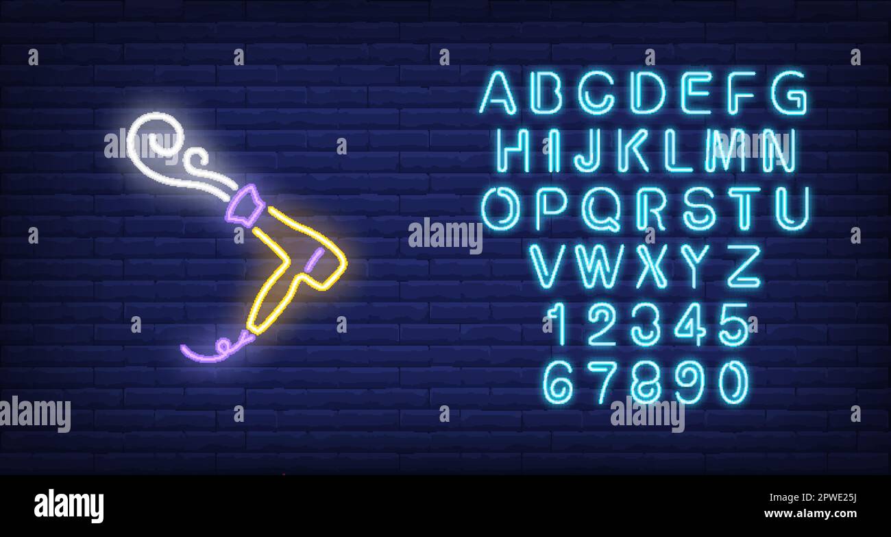 Hairdryer blowing hot air neon sign Stock Vector Image & Art - Alamy