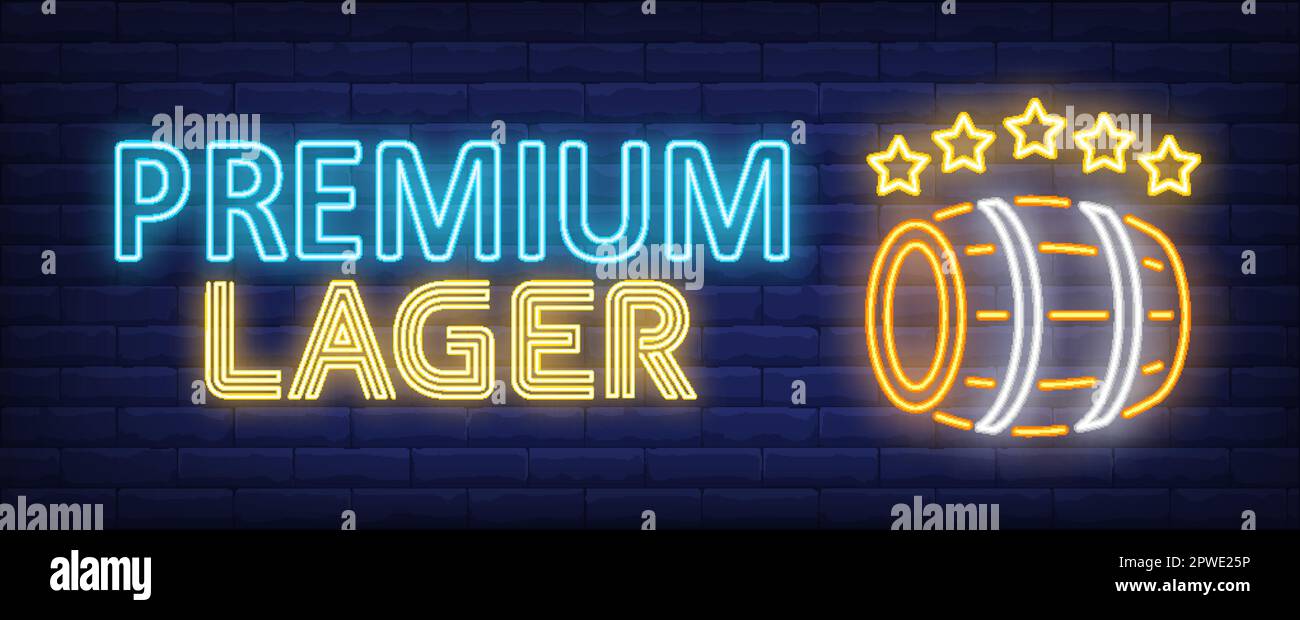 Premium lager neon sign. Beer barrel with stars Stock Vector Image ...