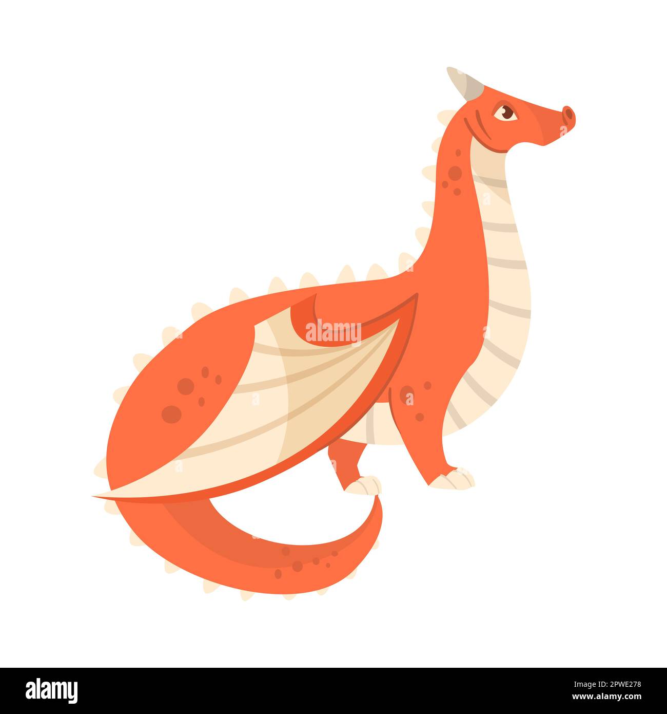Orange dragon sitting and looking away cartoon illustration Stock ...