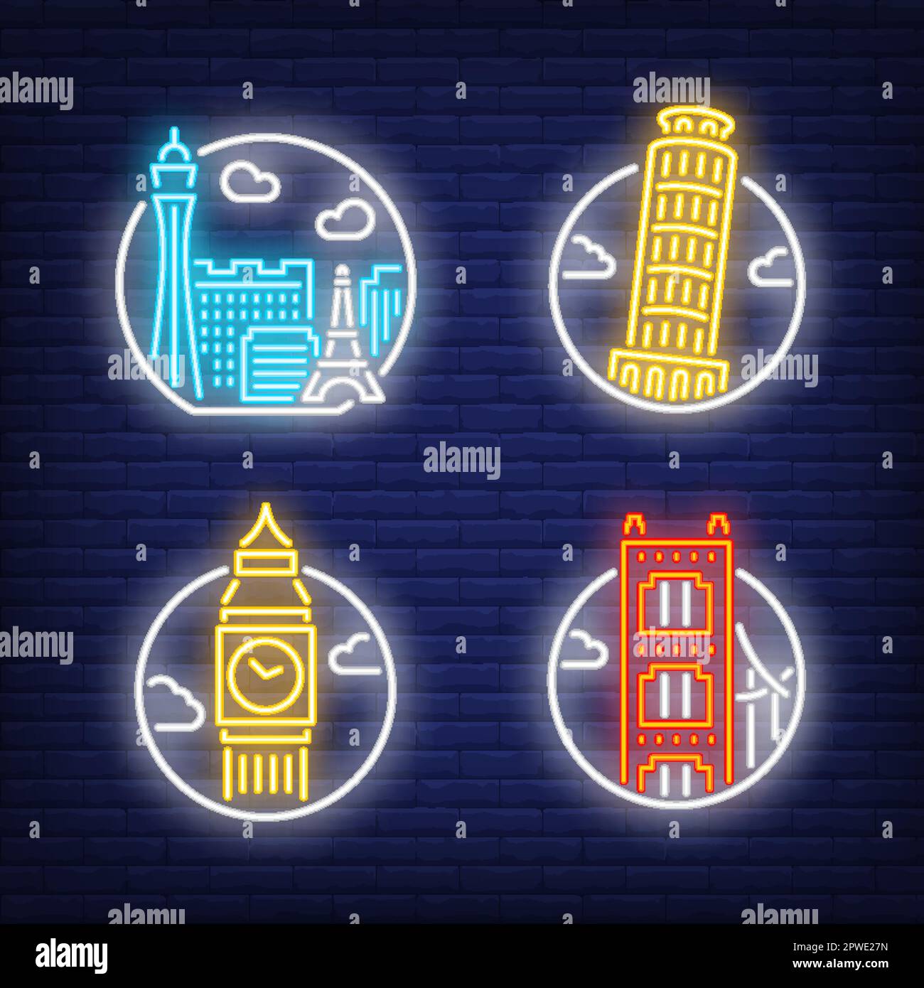 Landmarks neon sign set. Las Vegas, London Stock Vector Image & Art - Alamy
